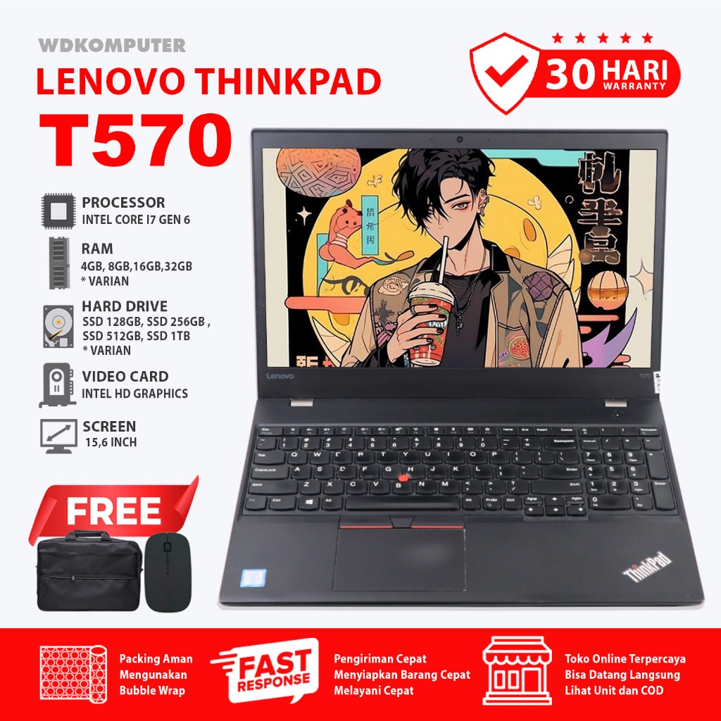 Jual Laptop Lenovo Thinkpad T570 Intel Core i7 Gen 6 Hitam Layar 15inch ...