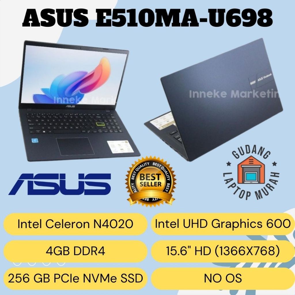 Jual LAPTOP Asus E510MA-U698 | Intel Celeron CPU N4020/4GB/256GB SSD/15 ...