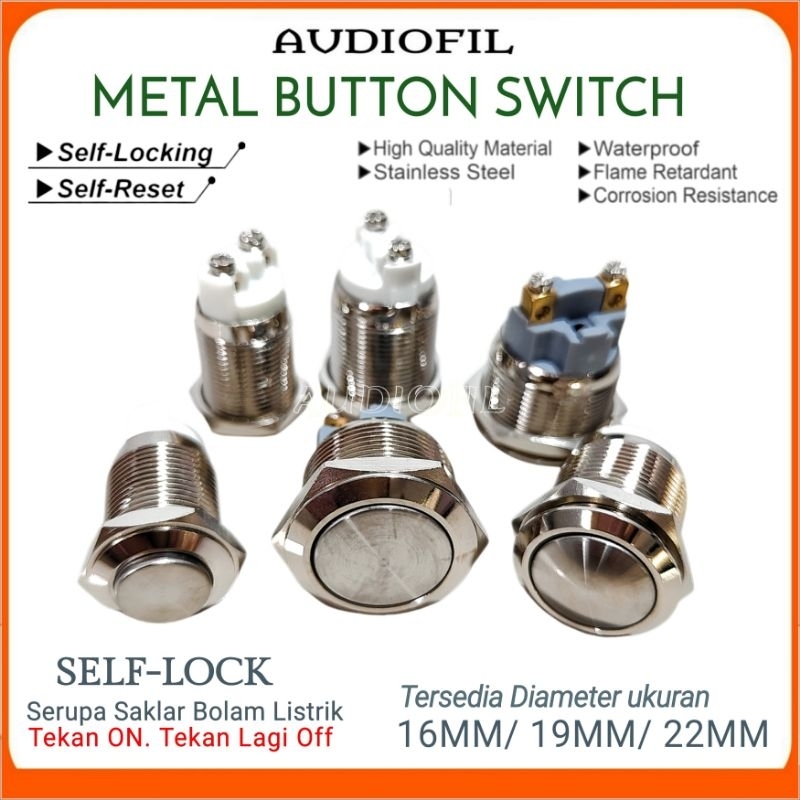 Jual Metal Push Button Switch Saklar Tekan ON OFF Stainless 16mm 19mm 22mm Self-Lock Tampa Lampu ...