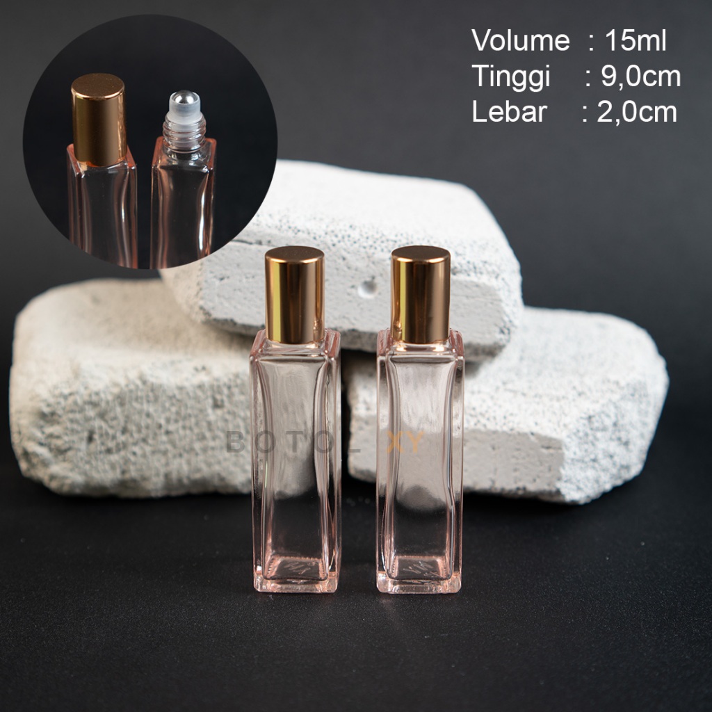 Jual Botol Roll on 15ml Kaca PINK TRANSPARAN Kotak Tebal Bola Besi ...