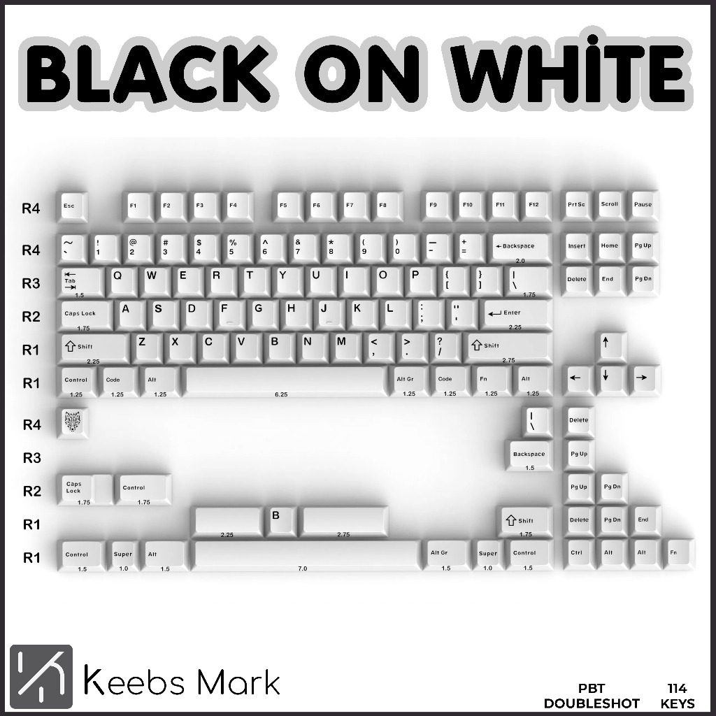 Jual Black On White / BOW Keycaps PBT Doubleshot 114 Keys Cherry ...