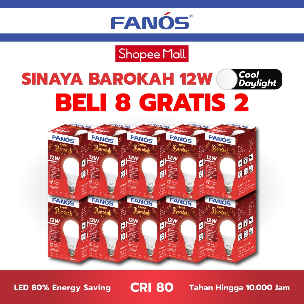 Jual Fanos Sinaya Barokah 12W [Beli 8 Gratis 2] Lampu LED Bohlam Cahaya Putih - CDL - | Shopee ...