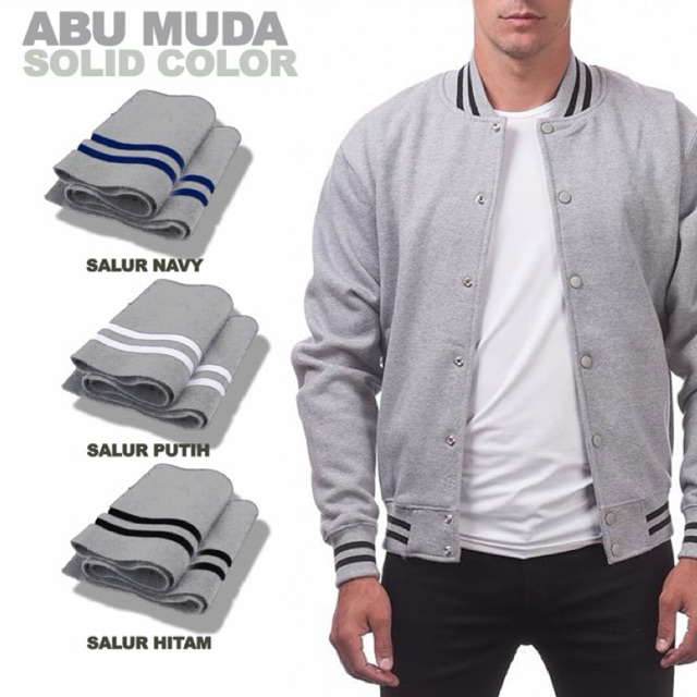 Jual Kain rib bur poliester abu muda polos dan strip untuk jaket ...