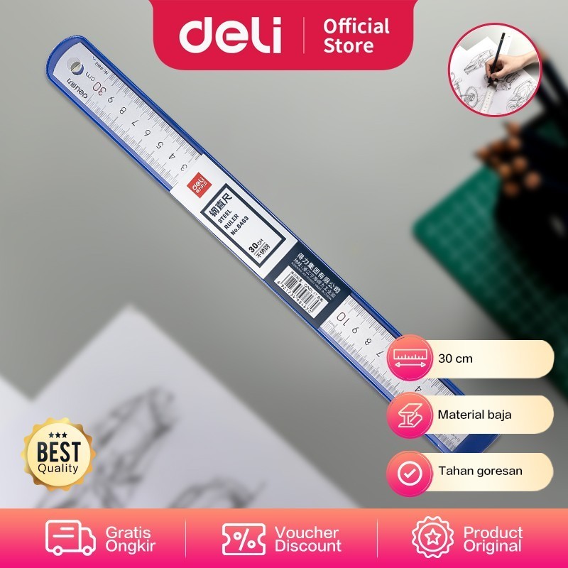 Jual Penggaris Besi Deli Stainless Steel Ruler 30 cm | Shopee Indonesia