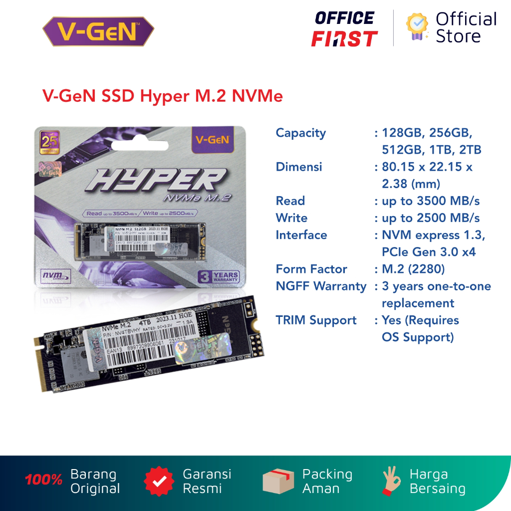 Jual V-GeN SSD Hyper M.2 NVMe 128GB 256GB 512GB 1TB 2TB / 128 256 512 ...