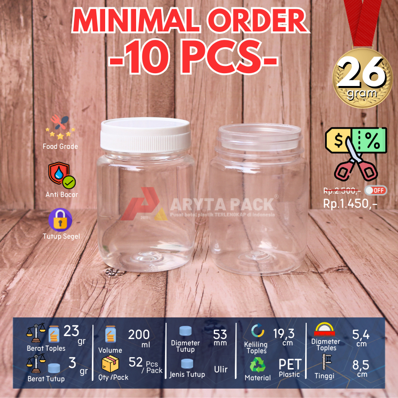 Jual Toples plastik PET 200ml selai bulat kue snack cookies tutup warna ...