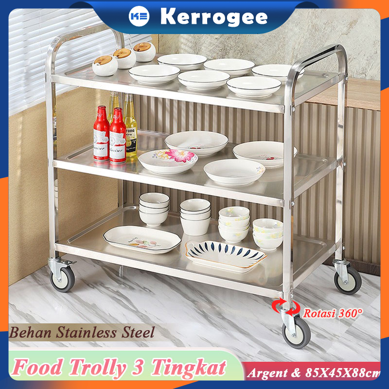 Jual Troli Hidangan 3 Tingkat Pipa Bulat Stainless Steel Hotel 85X45X88 ...