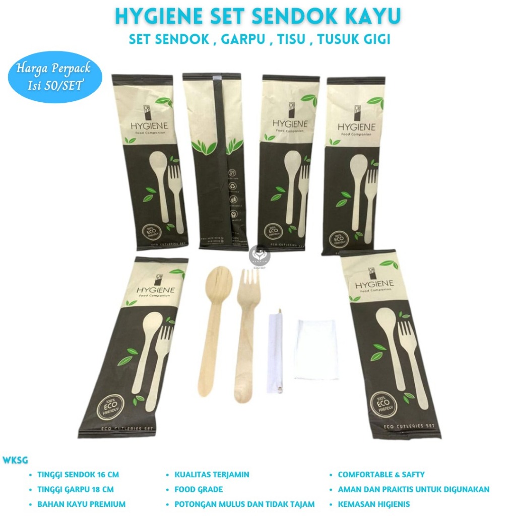 Jual Cutleries Set Sendok Garpu Kayu Tisu Tusuk Gigi Sendok (Isi 50 Set ...