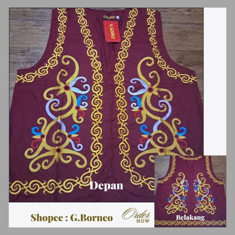 Jual Rompi Bordir Motif Dayak Vest Motif Borneo Baju orang ulu Kenyah ...
