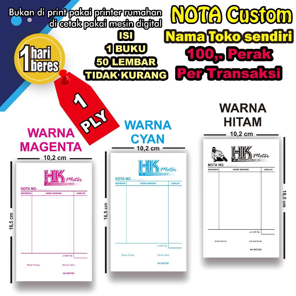 Jual Cetak Buku Nota 1 play 1 Rim isi 50 lembar dan 100 lembar | Shopee ...