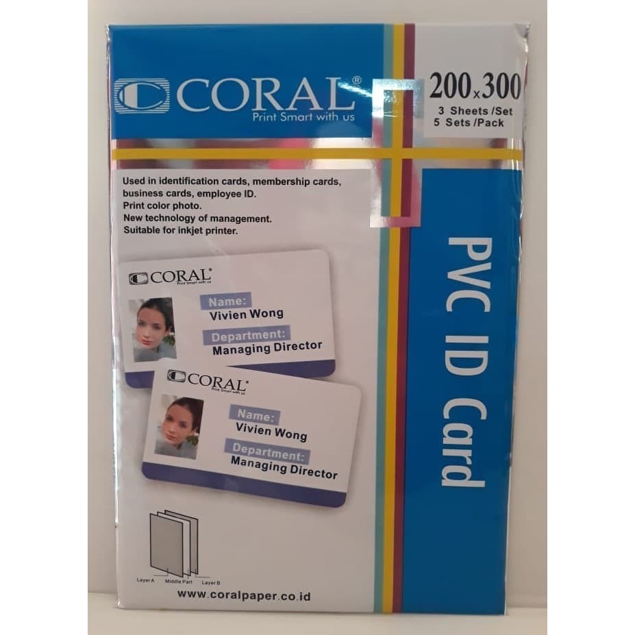 Jual Kertas PVC Bahan ID Card Instan Coral A4 isi 5 Lembar Merk Coral ...