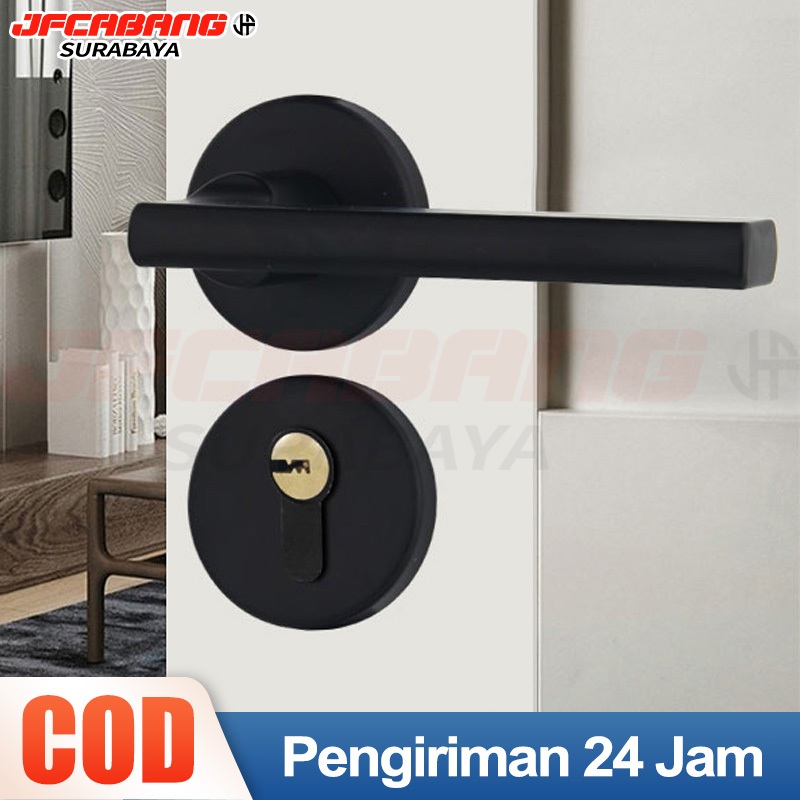 Jual Gagang Pintu Gaya Eropa Hitam Full Set / Kunci Pintu Premium Door ...