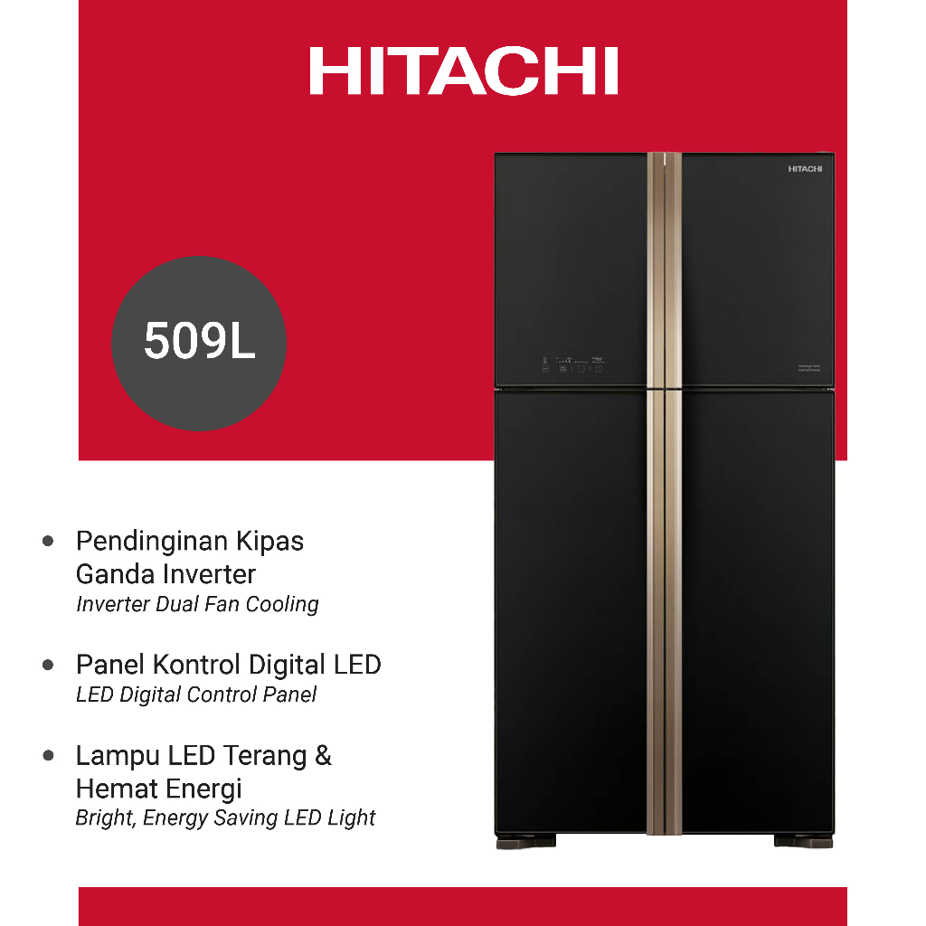 Jual HITACHI Kulkas 4 Pintu Side By Side 509 Liter R-W61PGD4-GBK | Shopee Indonesia