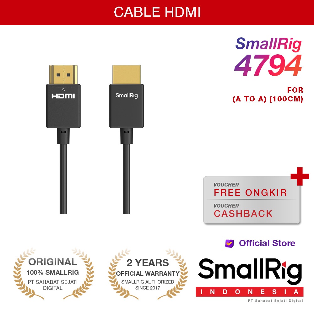 Jual SmallRig Ultra-Slim 4K HDMI Data Cable (A to A) (100cm) 4794 | Shopee Indonesia