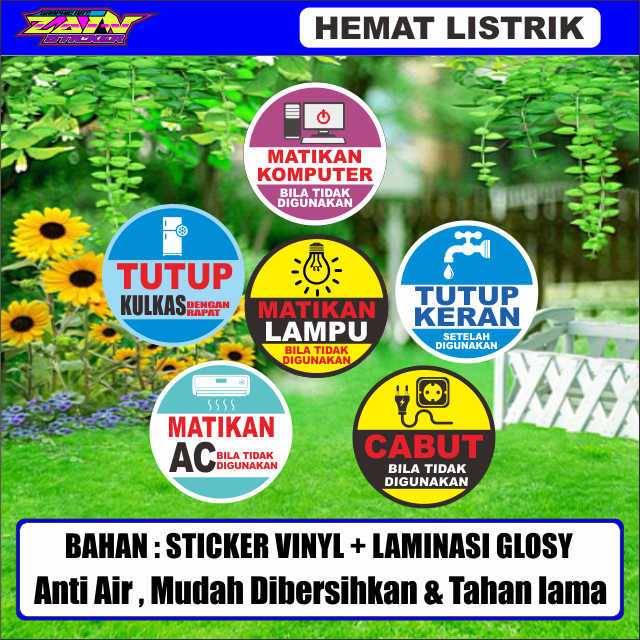 Jual stiker vinyl anti air waterproof MATIKAN LAMPU, TUTUP KERAN ...