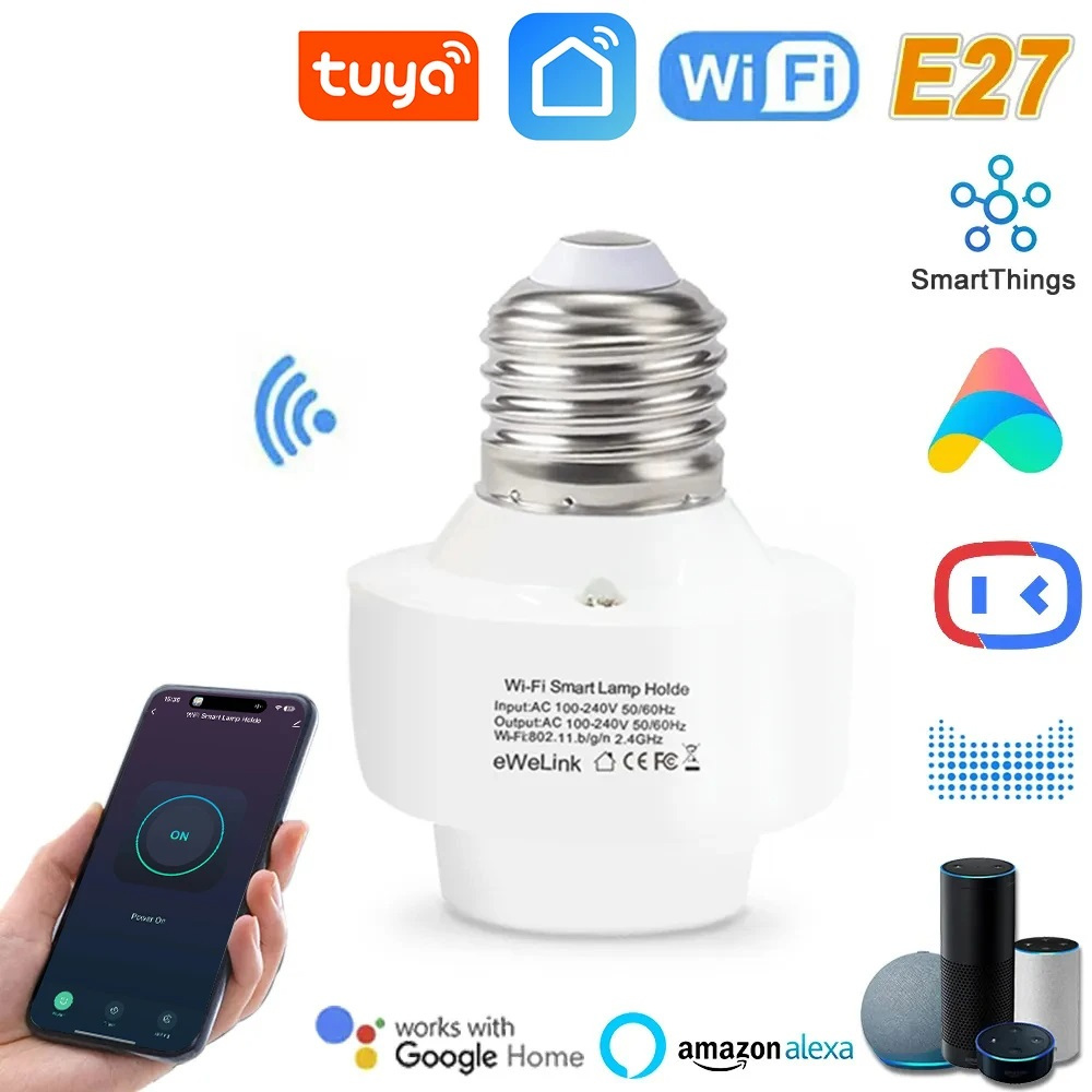 Jual Tuya Smart WiFi E27 Socket Light Bulbs Wi-Fi Bluetooth Adapter ...