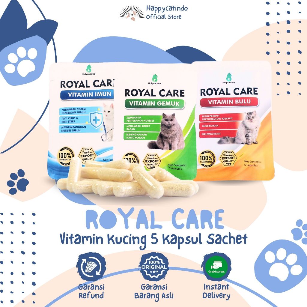Jual Vitamin Kucing Terjamin Ampuh ROYAL CARE 5 KAPSUL Kemasan Sachet ...
