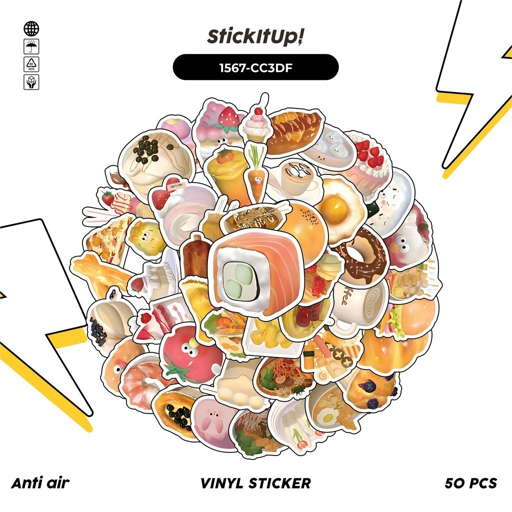 Jual COD 100 Pcs Stiker Pack Cartoon 3D Food Lucu Aesthetic Vynil ...