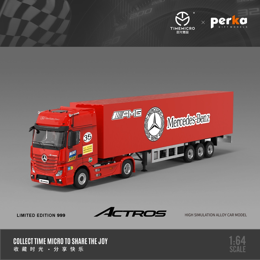 Jual Time Micro 1:64 Mercedes-Benz Actros Container Truck Red Pig AMG ...