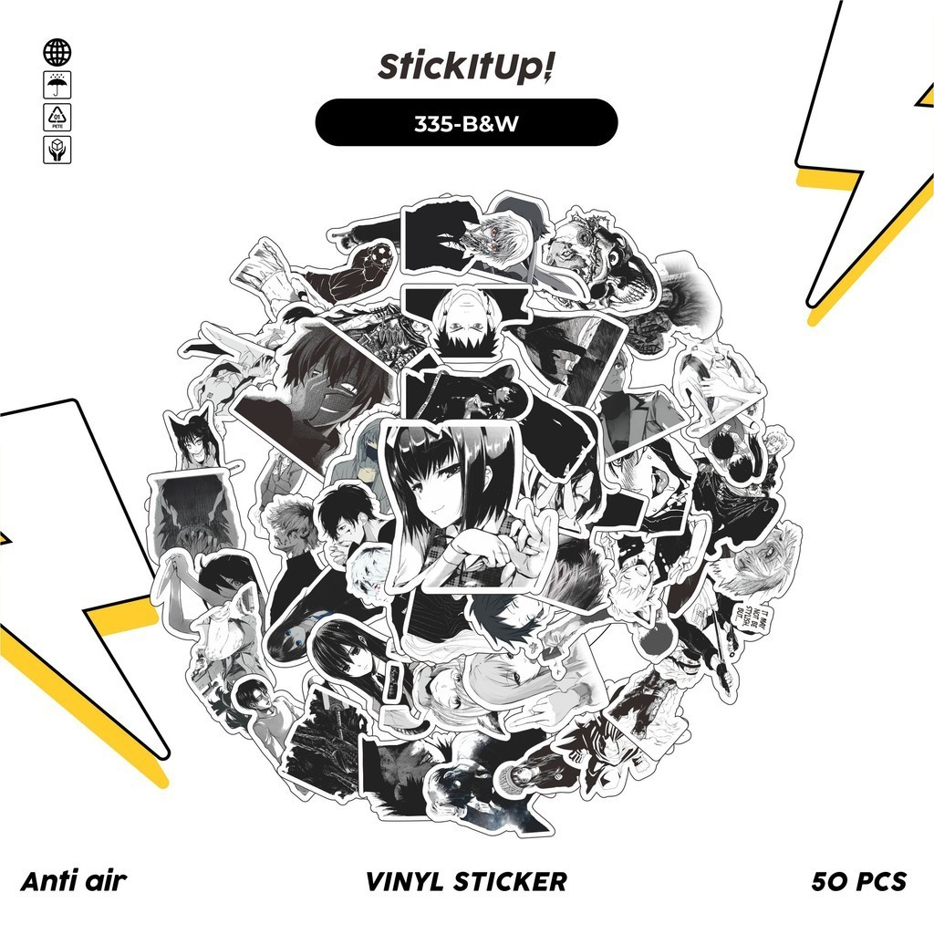 Jual COD 50 Pcs Stiker Pack Hitam Dan Putih Anime Lucu Aesthetic Vynil ...
