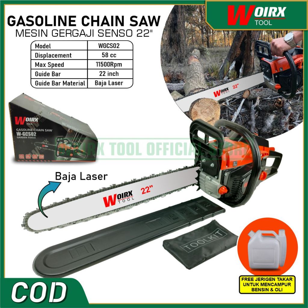 Jual WOIRX TOOL Mesin Potong Kayu 58CC Mesin Gergaji Sinso Senso Chainsaw 2 Tak 22inch | Shopee ...
