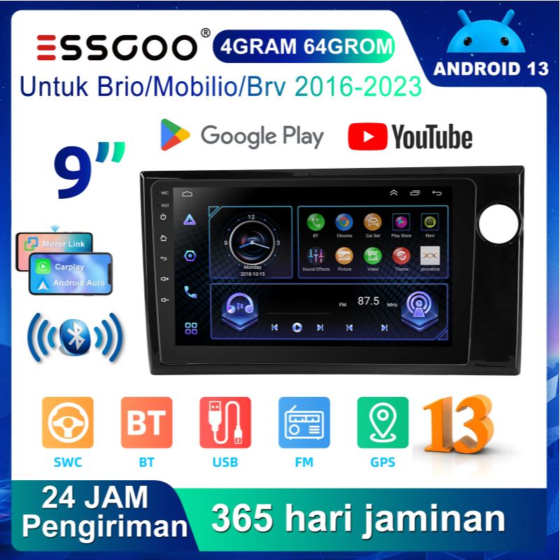 Jual ESSGOO 9 Inch 4G+64G Android 13 Head Unit Untuk Honda Brio/Mobilio ...