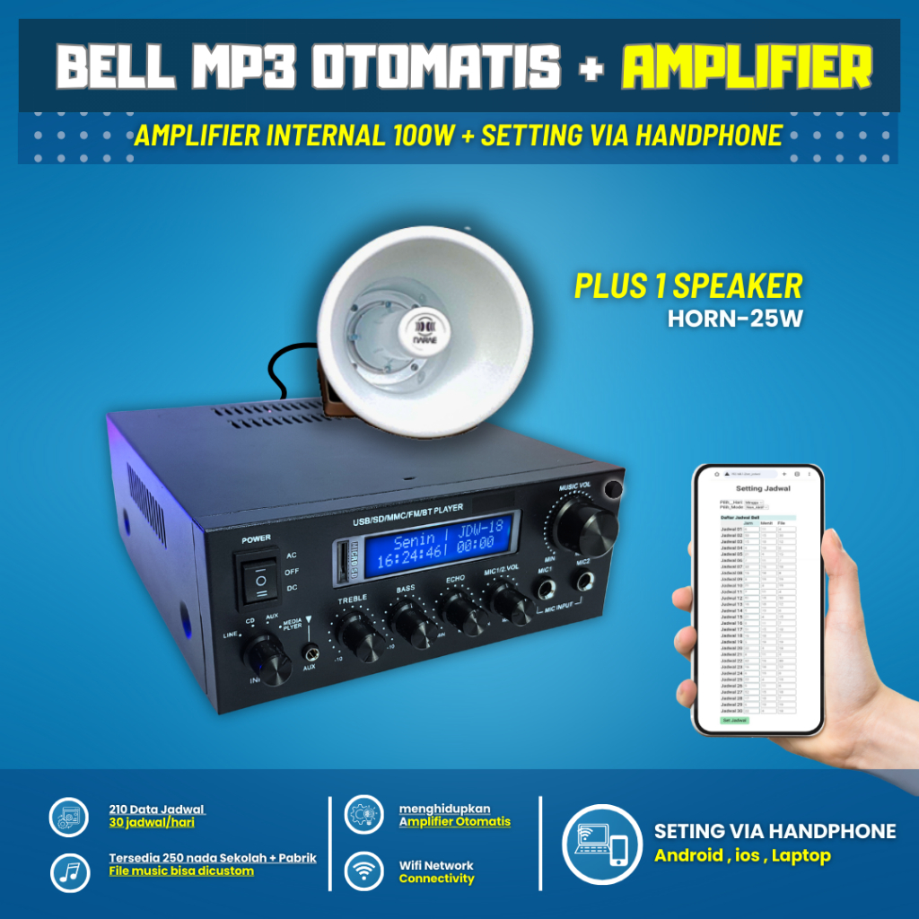 Jual Bel Sekolah Otomatis Lengkap 1 Speaker Horn Seting Handphone Wifi ...