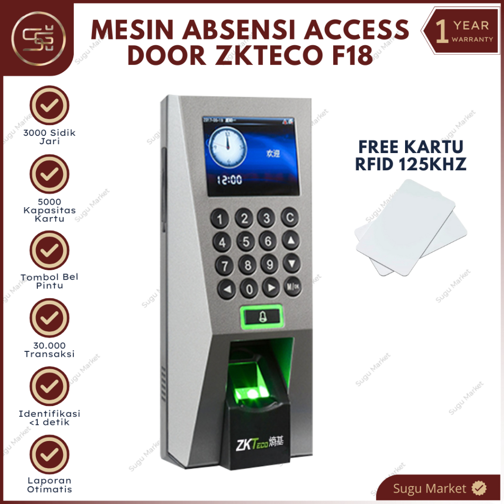 Jual Mesin Absensi Sidik Jari Kartu Access Door I Fingerprint Mesin Absensi ZKTECO F18 Sidik ...