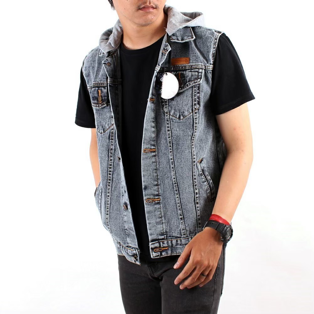 Jual Rompi Pria Jeans Polos Dan topi Hoodie-Jaket Motor rompi Sandwash ...