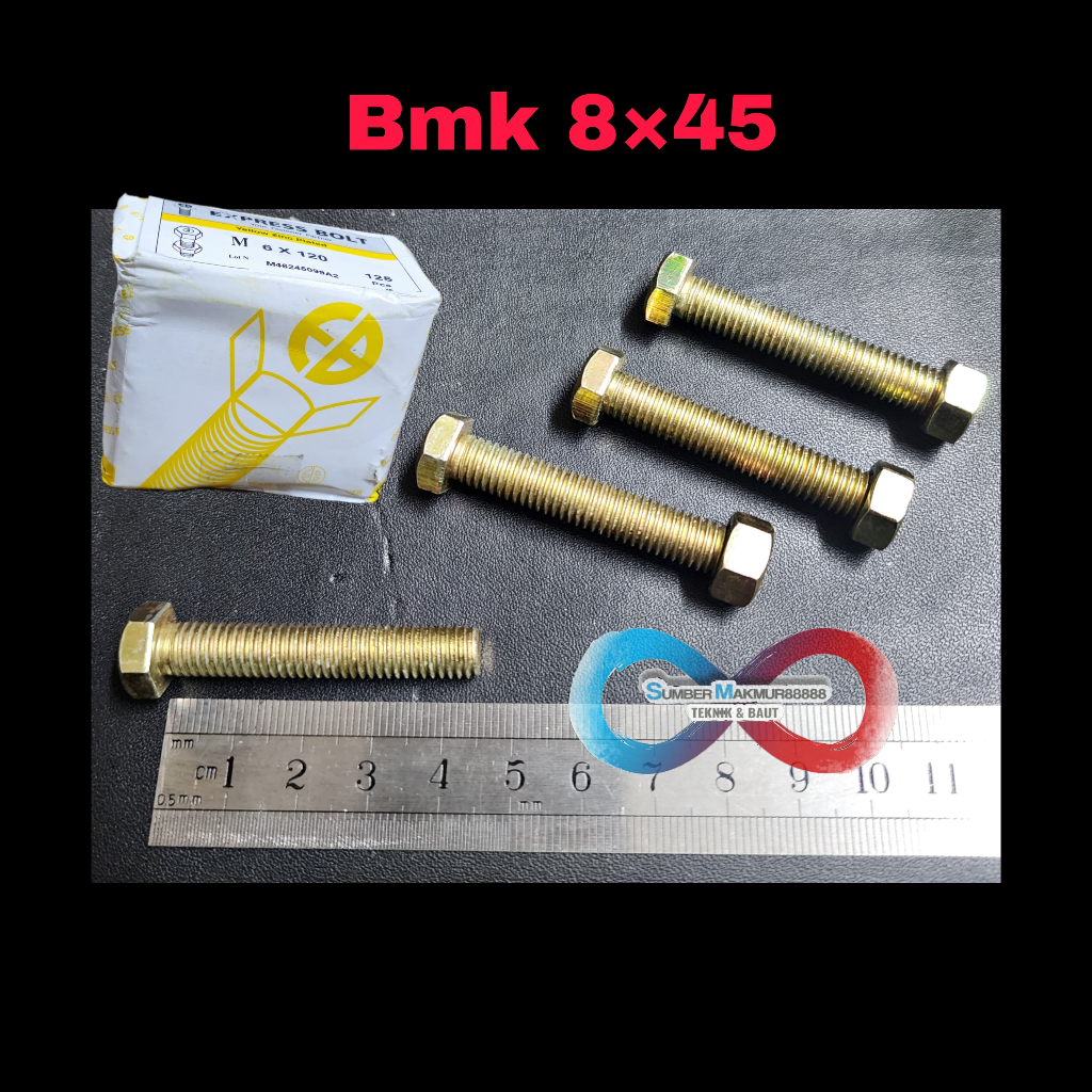 Jual BOX - baut mur kuning / bmk M 8×45 ( Isi 150 pcs ) | Shopee Indonesia