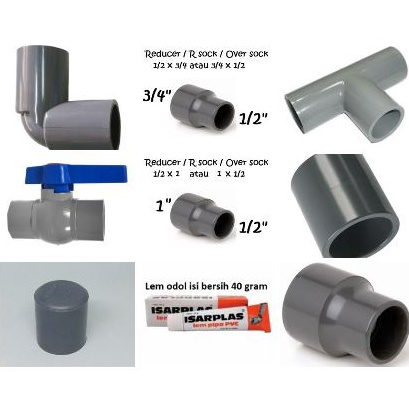 Jual Aksess PVC 12 Stop kran fitting sock sok Tee keni siku L aksess ...