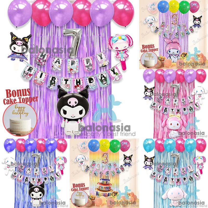 Jual Dekorasi set simple tirai kuromi ulang tahun melody sanrio skull ...