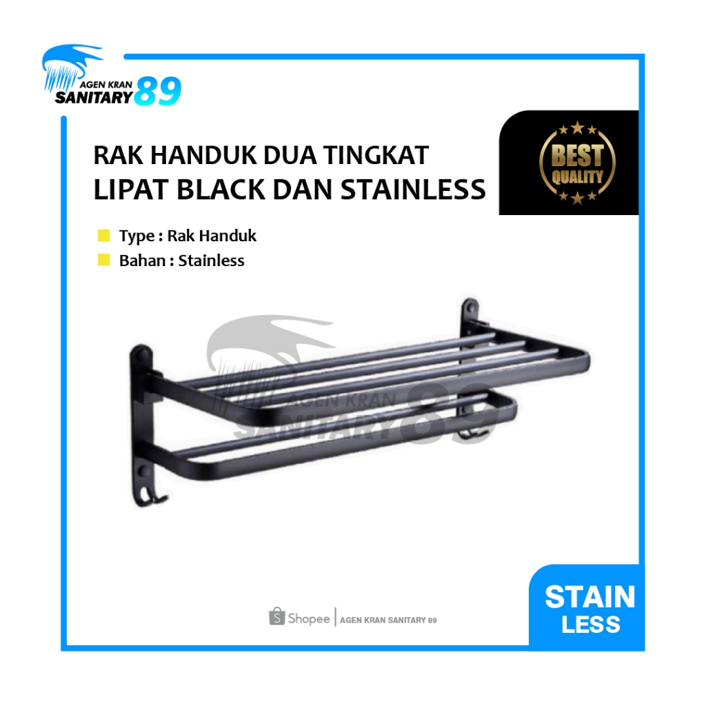 Jual Rak Handuk Model Lipat Stainless SUS 304 (Black dan Stainlees ...