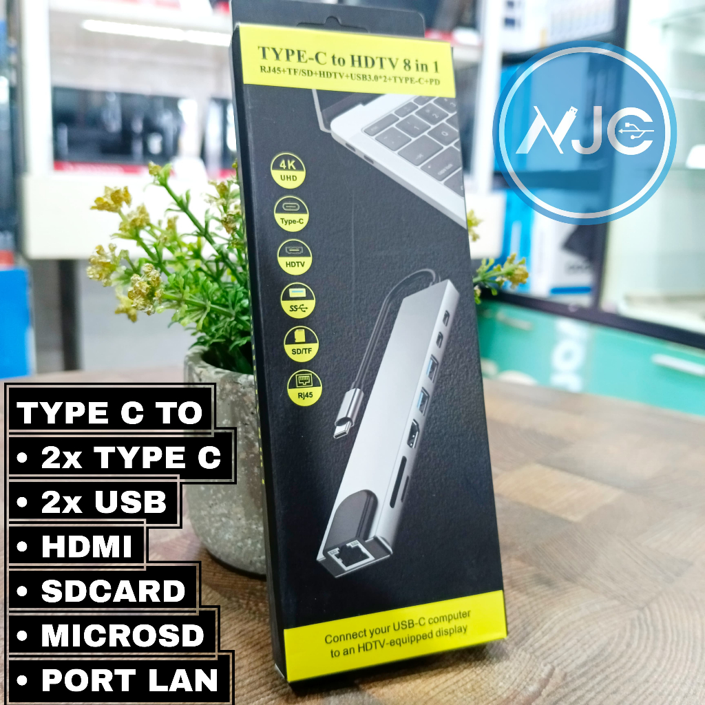 Jual USB HUB TYPE C 8 IN 1 ( TYPE-C + USB + HDMI + CARDREADER + PORT LAN ) | Shopee Indonesia