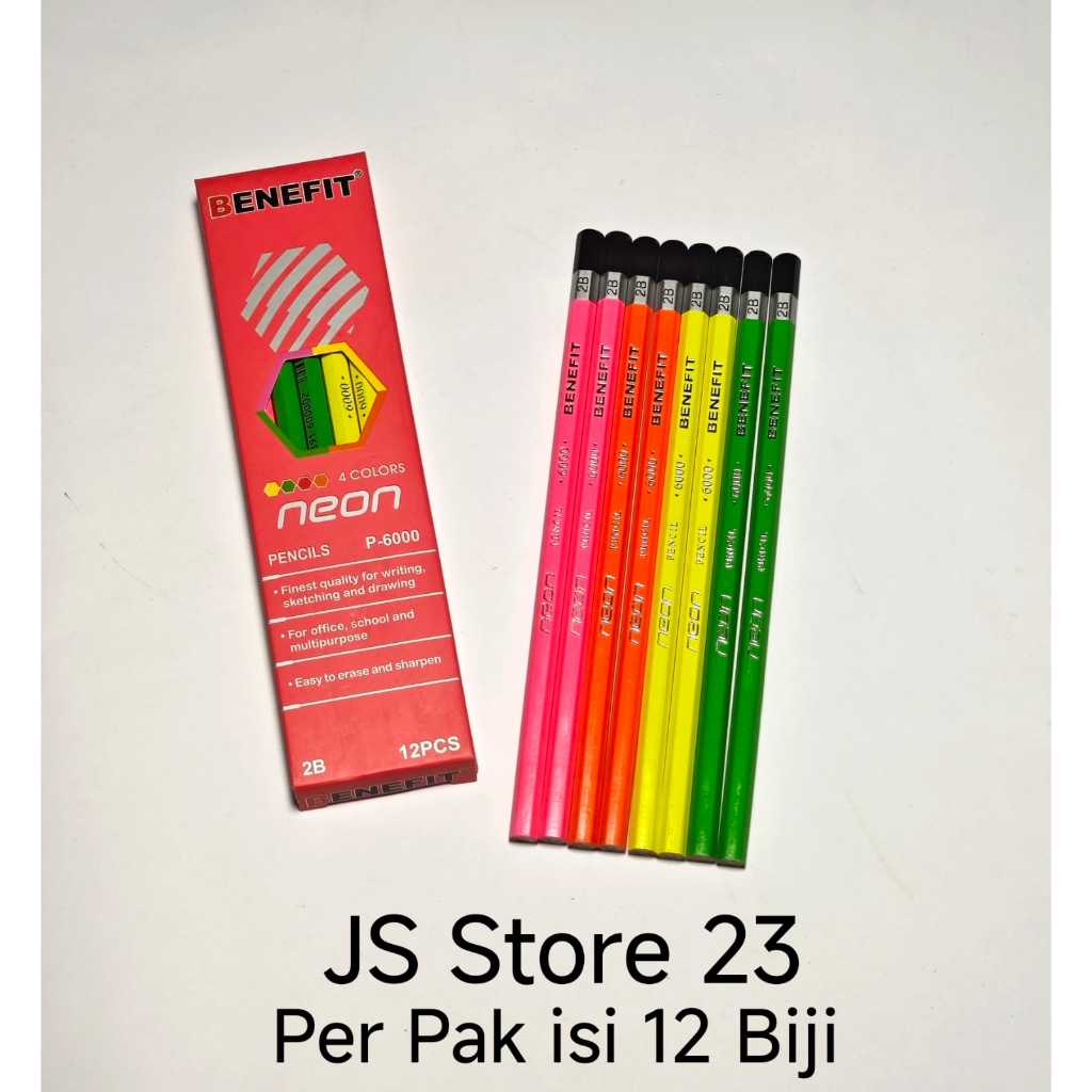 Jual (12 Biji) Pensil 2B Benefit Neon / Pensil 2B fancy warna neon ...