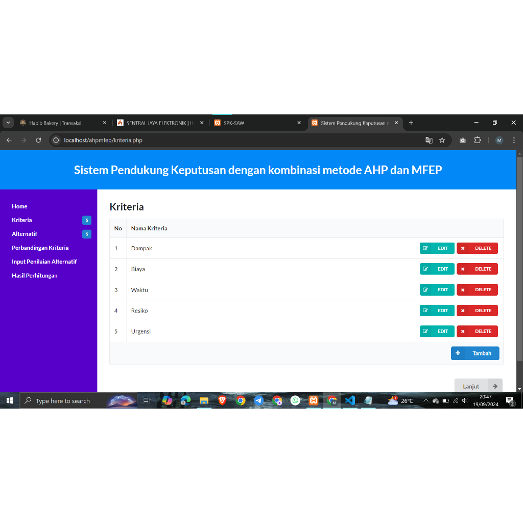 Jual sistem pendukung keputusan metode AHP MFEP berbasis web | Shopee Indonesia