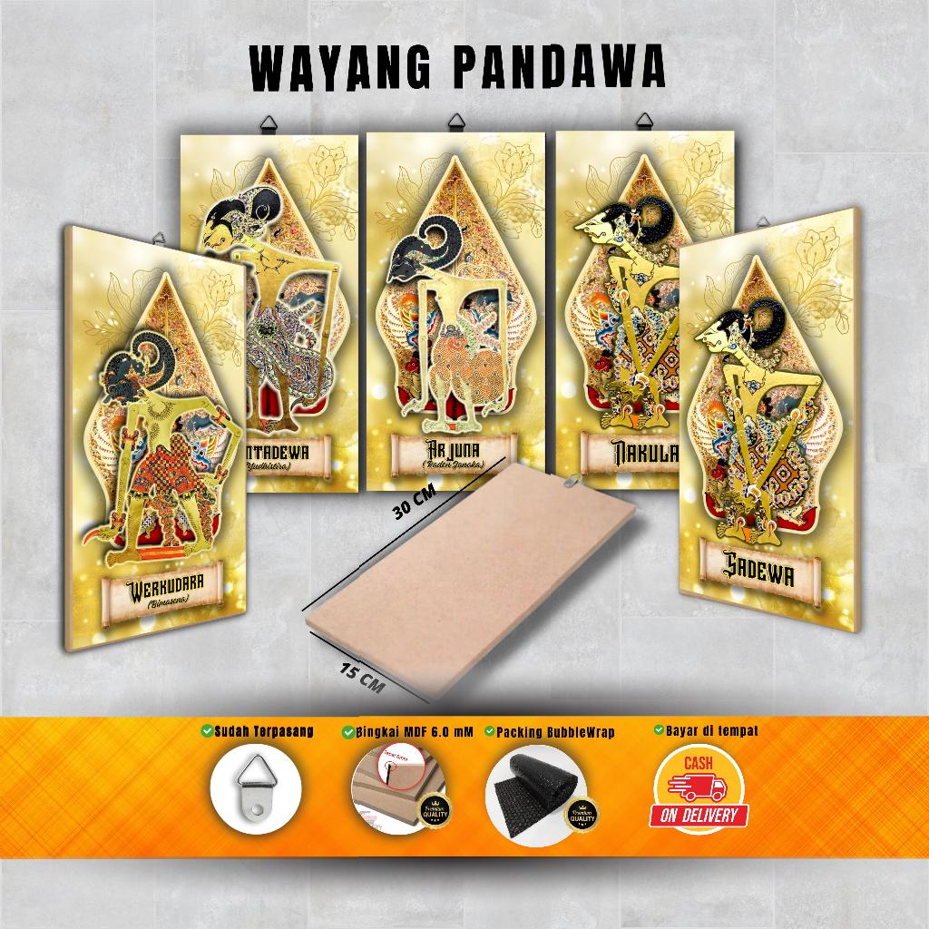 Jual WALLDECOR WAYANG PANDAWA LIMA BINGKAI KAYU MDF Ruang tamu dekorasi ...