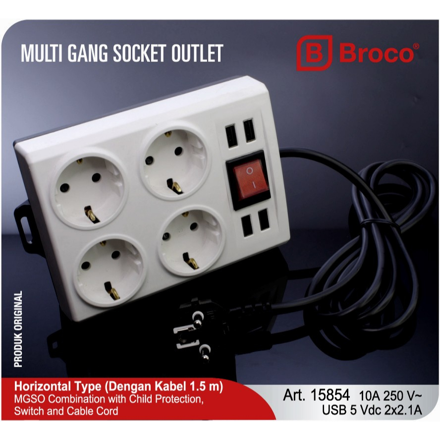 Jual 15854 Broco Stop Kontak 4 Lubang (CP + 4 USB + Switch Dengan Kabel ...