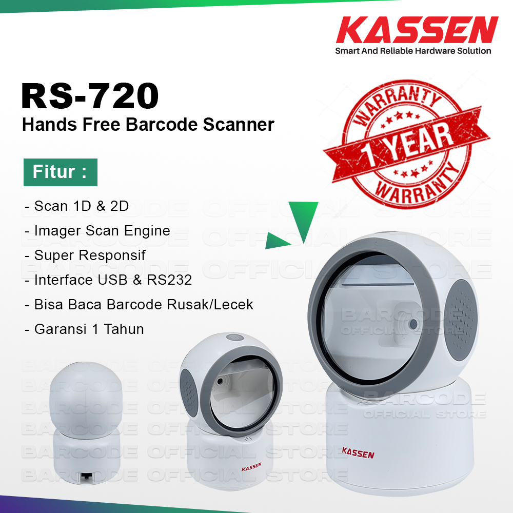 Jual Kassen RS720 Scanner Barcode Duduk 1D 2D Plug & Play 2 Dimensi White Putih | Shopee Indonesia
