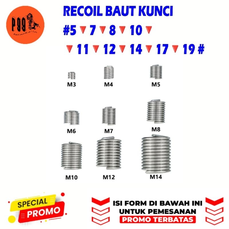 Jual RECOIL HELICOIL VERBOS M3 M4 M5 M6 M7 M8 M10 M12 M14 REPARASI SLEK DOL RUSAK AUS | Shopee ...