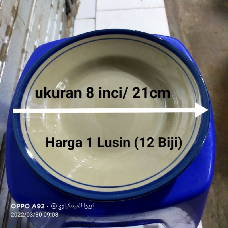 Jual piring makan keramik lis biru ukuran 8" diameter 21cm HARGA 1 ...