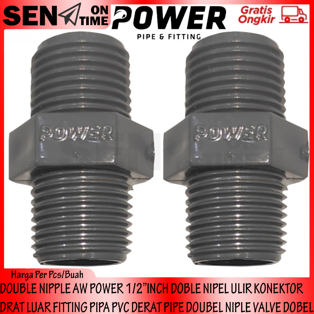 Jual DOUBLE NIPPLE AW POWER 1/2”INCH DOBLE NIPEL ULIR KONEKTOR DRAT LUAR FITTING PIPA PVC DOUBEL ...