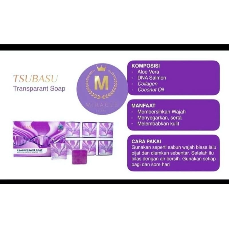 Jual TSUBASU TRANSPARANT SOAP 1 BOX ISI 6 PCS/DNA SALMON DAN ALOE VERA ...