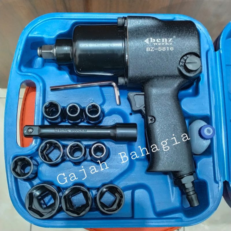 Jual Air Impact Wrench Set 1/2" Twin Hammer / Alat Mesin Buka Pasang Baut Angin Kompresor ...