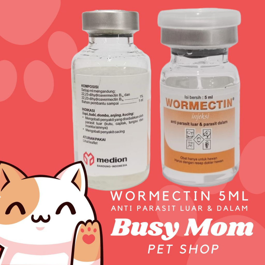 Jual Wormectin 5ml Obat Injeksi Jamur Parasit Cacing 5 ml utk Kucing ...
