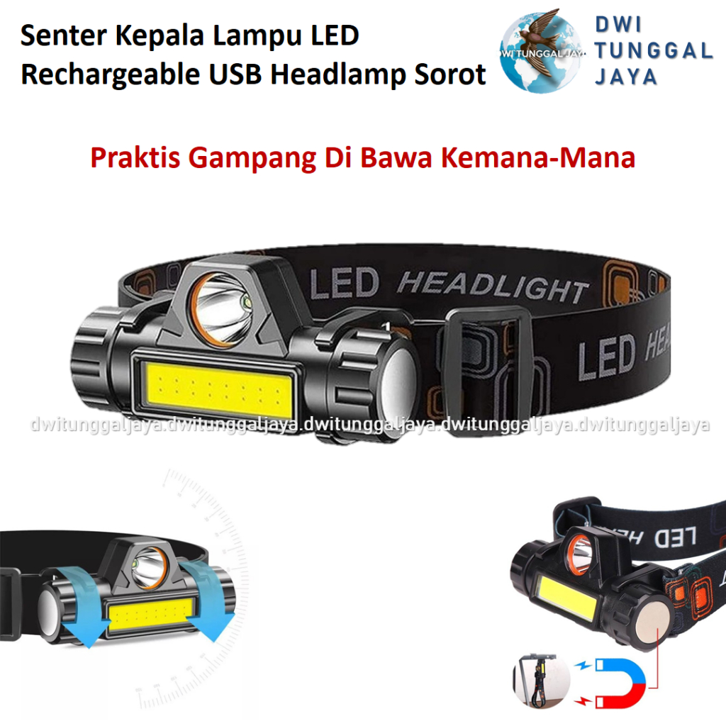 Jual Senter Kepala COB LED Rechargeable USB Headlamp Sorot Super Terang | Shopee Indonesia