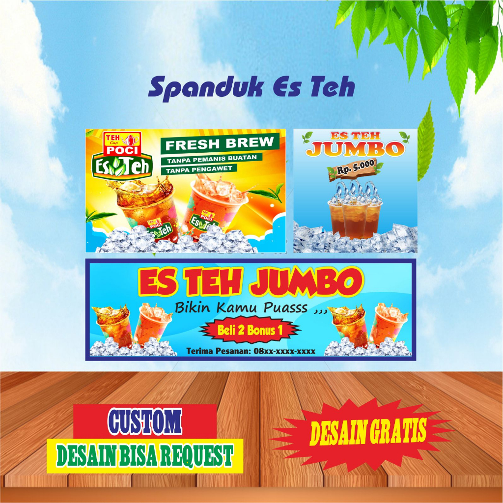 Jual Spanduk Banner Es Teh Minuman gratis desain Custom | Shopee Indonesia