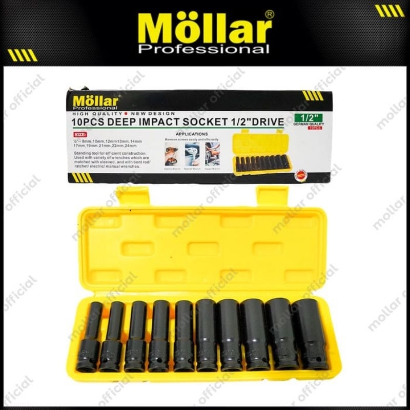Jual MOLLAR B13659 10pcs Deep impact socket set 1/2" /Mata sok panjang impact 1/2" | Shopee ...