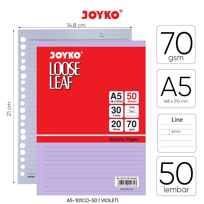 Jual Loose Leaf Color JOYKO A5 50 Lembar Isi Kertas File Binder Warna A5 Refil Binder Colour Isi ...