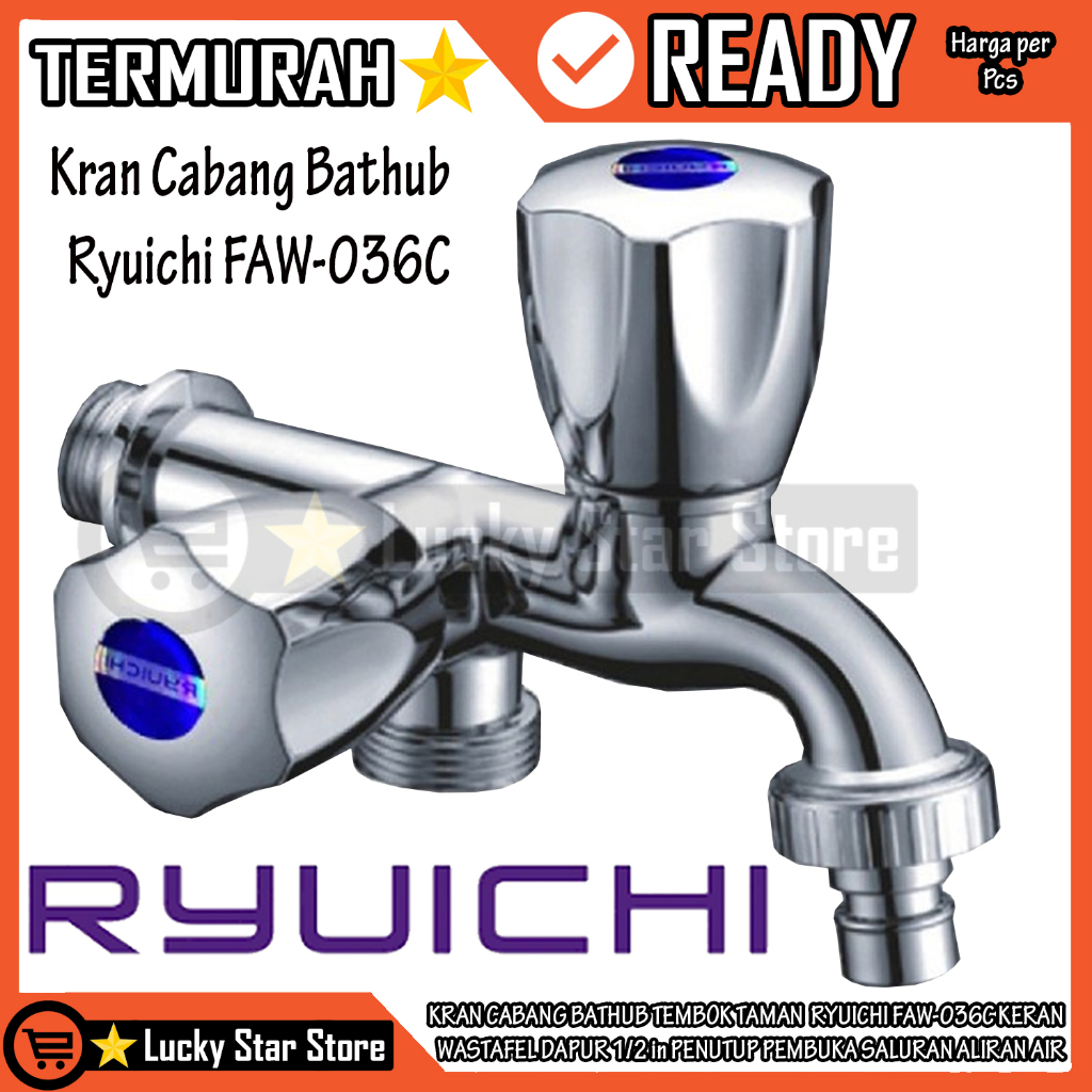 Jual KRAN CABANG BATHUB RYUICHI FAW-036C 1/2 IN KERAN MESIN CUCI DOUBLE ...
